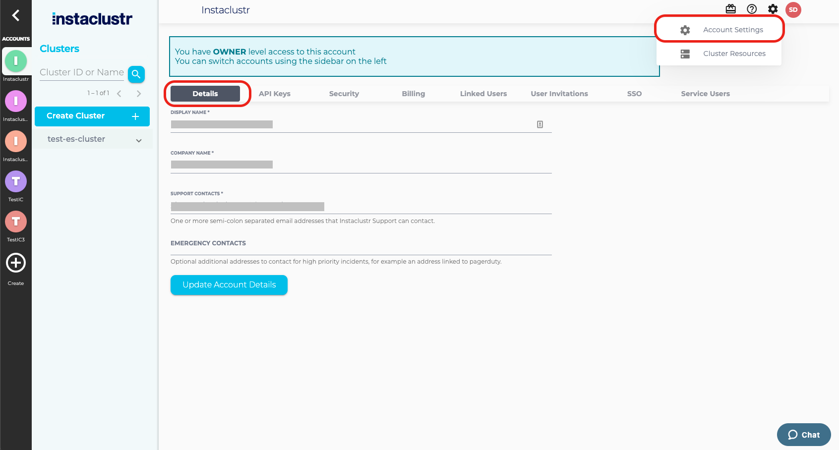 Managing Account Details and Access - Instaclustr