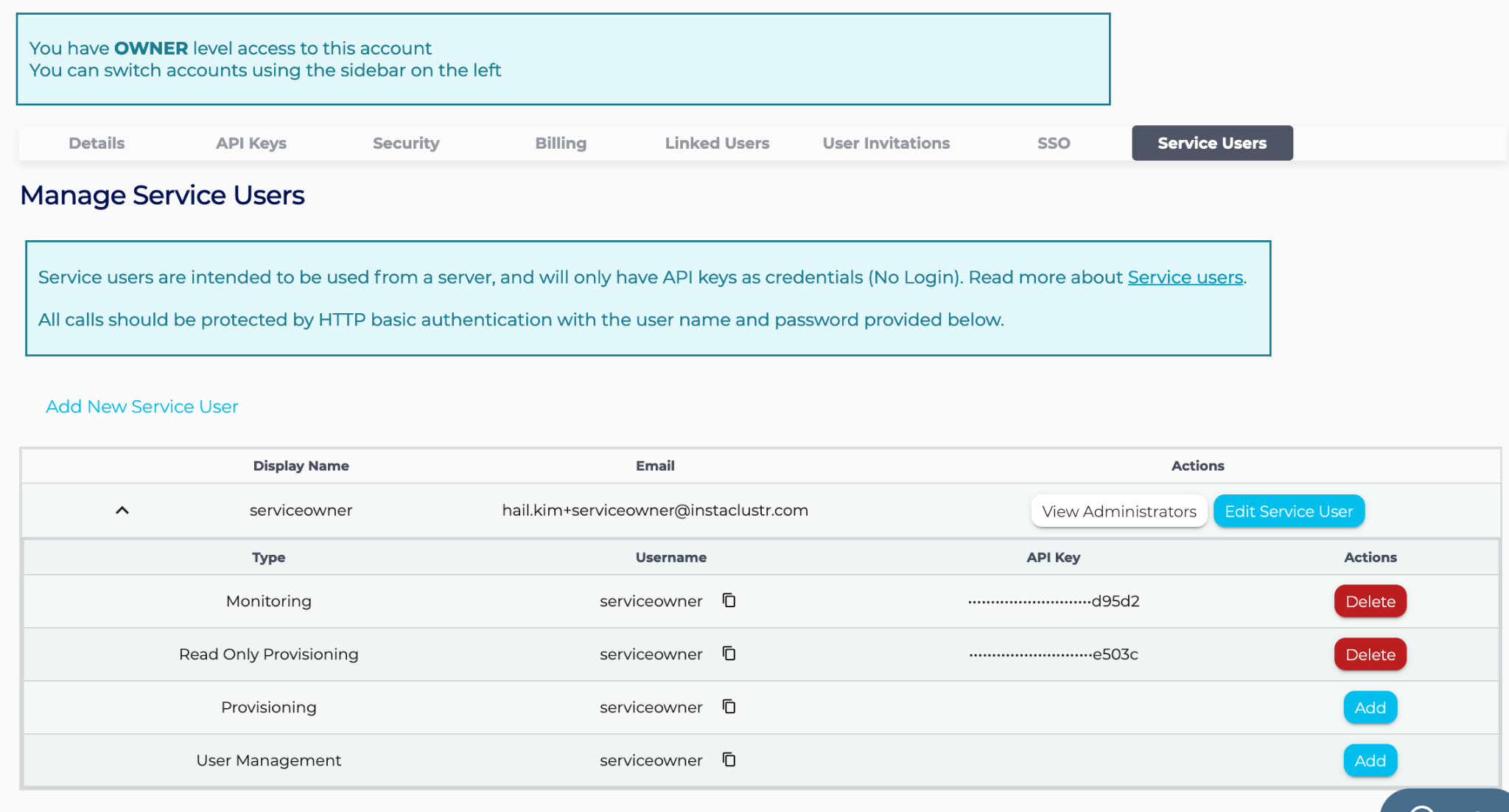 Service Users - Instaclustr