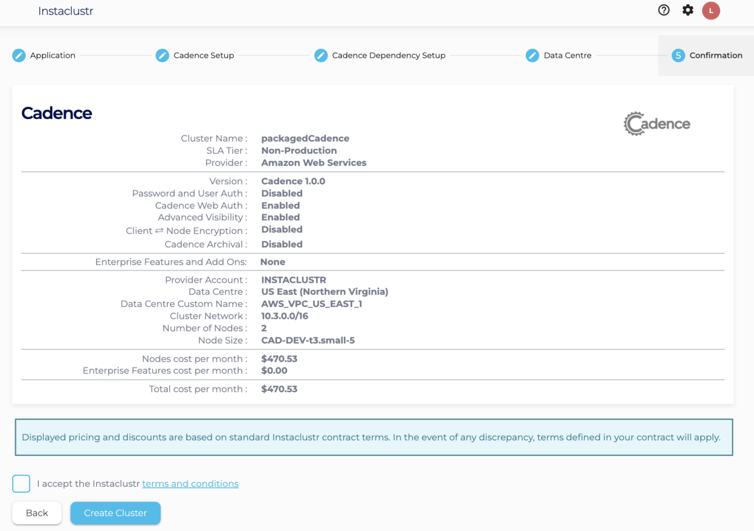Create an Advanced Visibility Cadence Cluster | Instaclustr