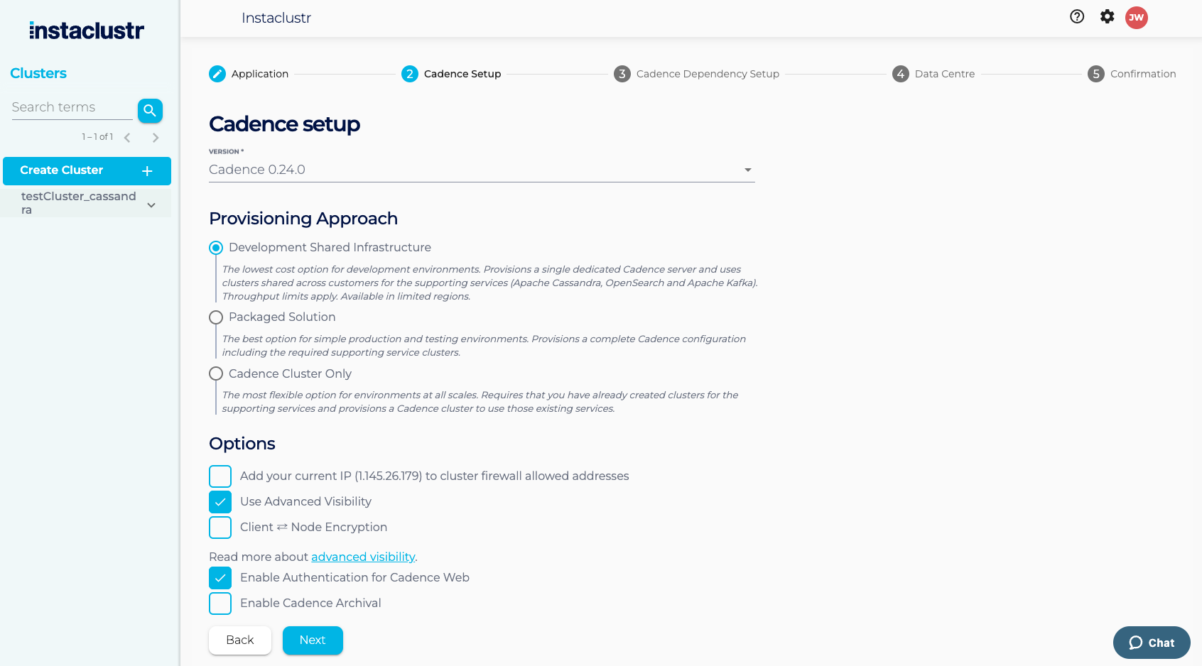 Creating an Advanced Visibility Cadence Cluster - Instaclustr