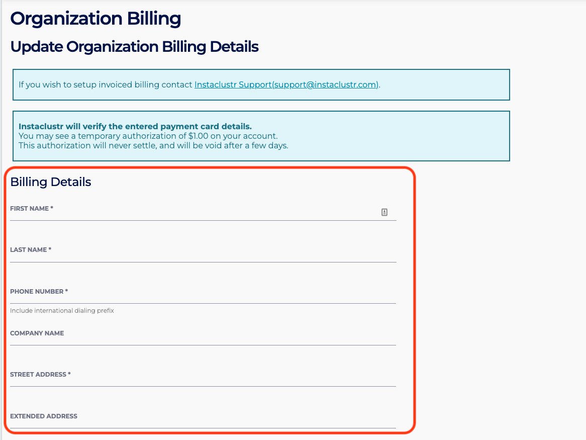 Manage Billing Through the Organization - Instaclustr