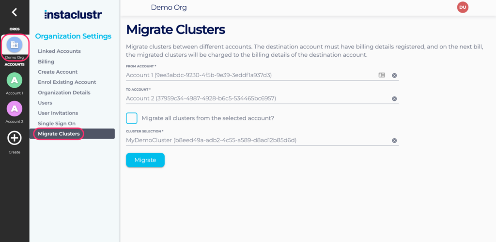 Migrate Clusters to another Account | Instaclustr