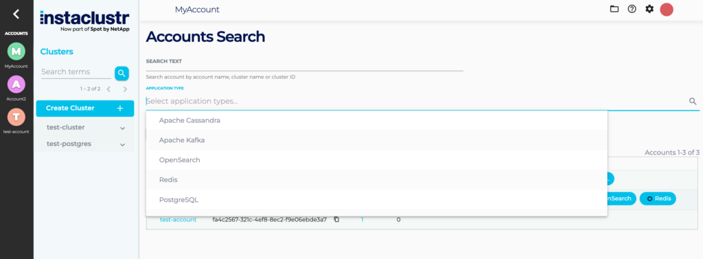 Search in Instaclustr Console - Instaclustr