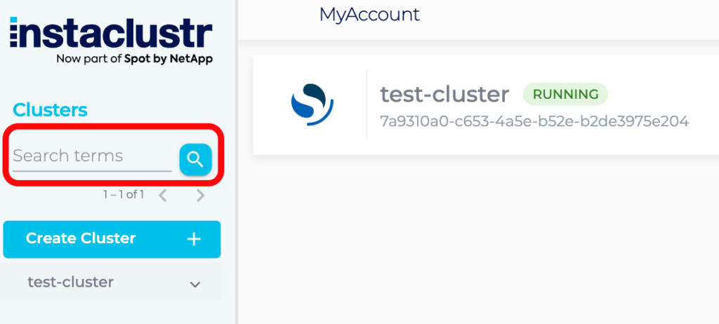 Search in Instaclustr Console - Instaclustr